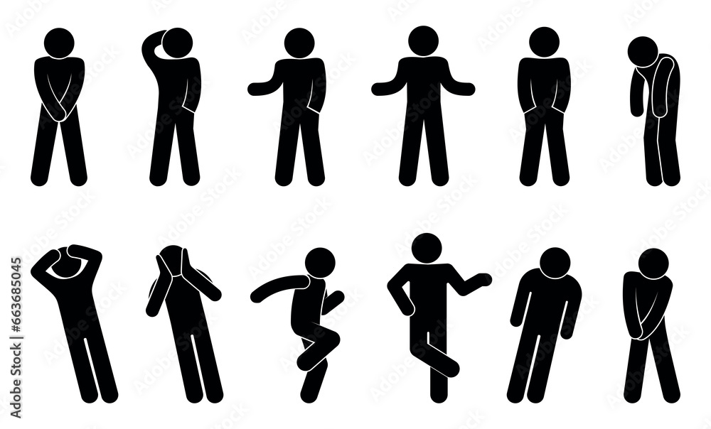 stick figure human silhouette, man icon, people in different poses ...