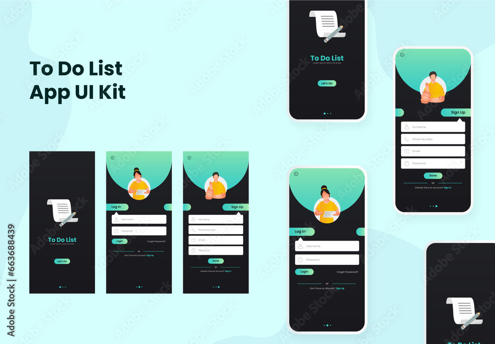 To Do List App UI Kit Including as Sign In, Sign Up for Mobile Application and Responsive ...
