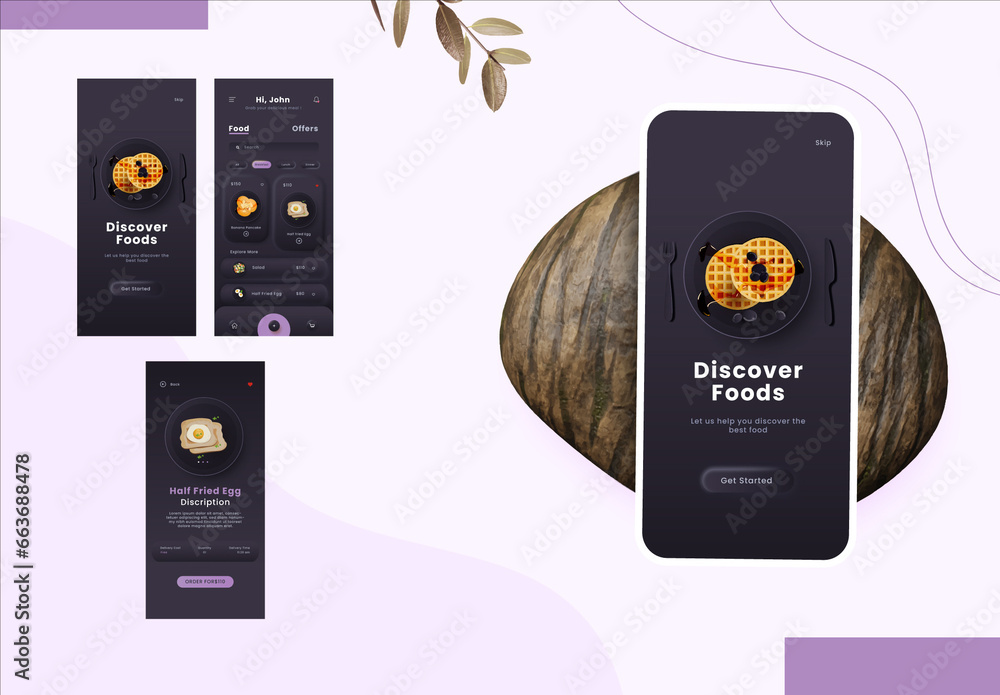 Food Ordering Mobile App UI Including Login, Discover Dish Description ...