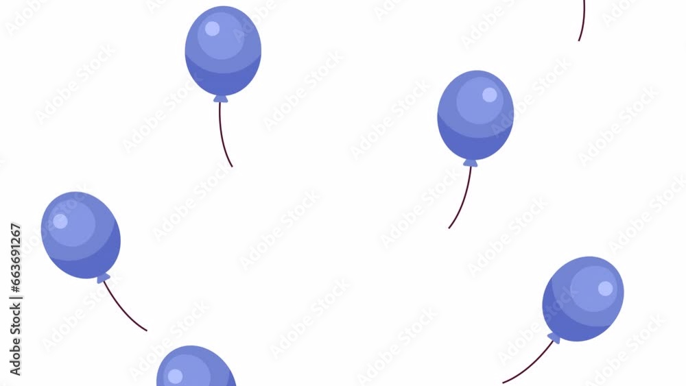 Flying up blue balloons 2D objects animation. Childhood birthday ...