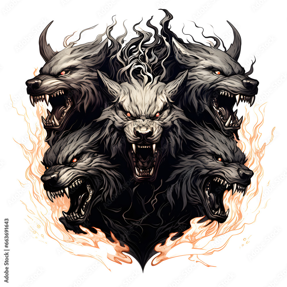 Cerberus tattoo design dark art illustration isolated on white ...