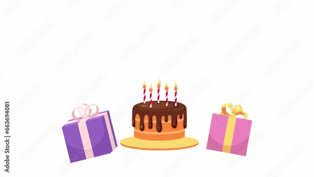 Celebration birthday party 2D objects animation. Gift boxes birthday ...