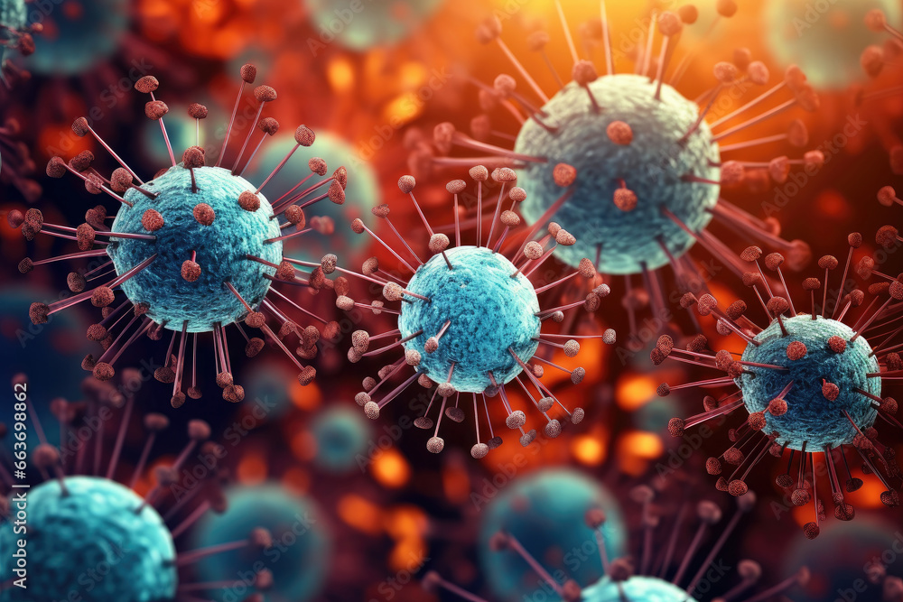 Virus or Bacteria microbial particles background, magnified under ...