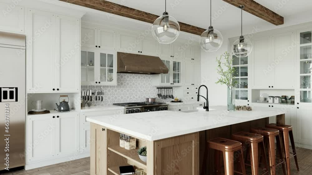 Traditional large L-shaped kitchen with large island and kitchen ...