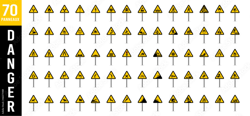 panneau signalisation danger triangle jaune Stock Vector | Adobe Stock