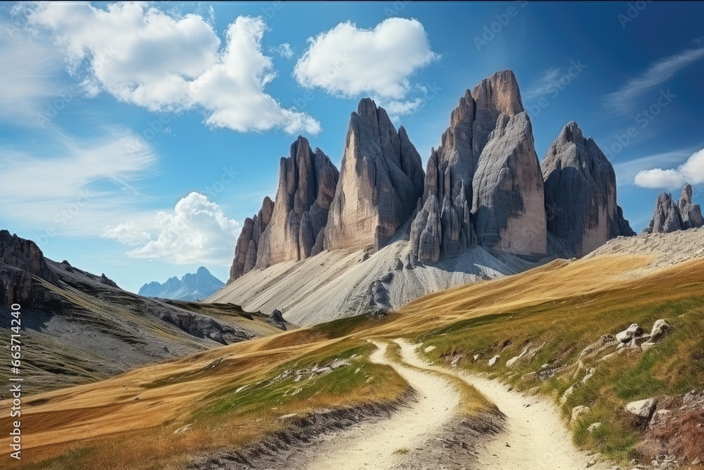 Panoramic view of Tre Cime di Lavaredo in Dolomites, Italy, famous ...
