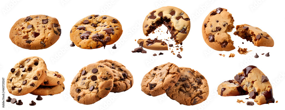 Chocolate chip cookie cookies, front view on transparent background ...