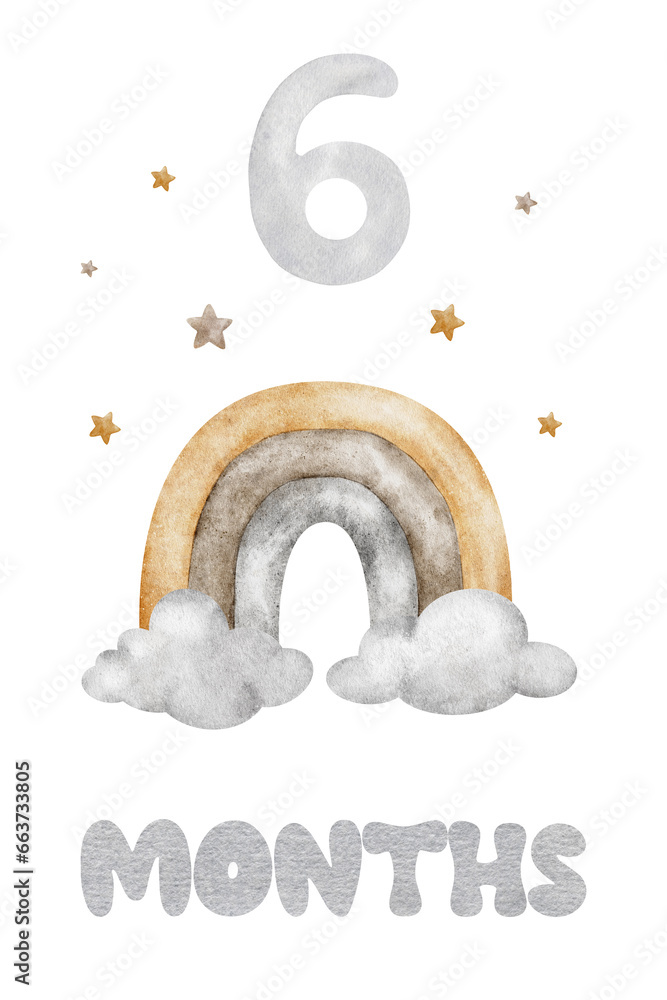 Baby Milestone Card with Beige Hot Air Balloon, clouds and stars. Baby ...