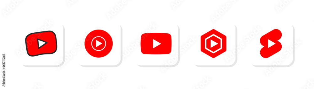 YouTube, shorts, music, studio, kids logo, button of app icon set ...