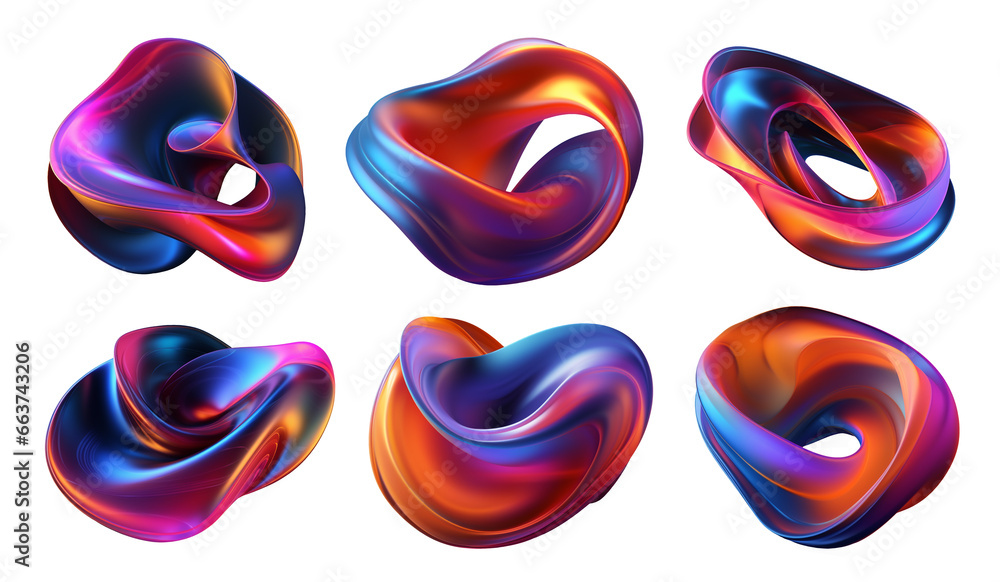 Abstract colorful twisted shapes set isolated. Vivid whirling distorted ...
