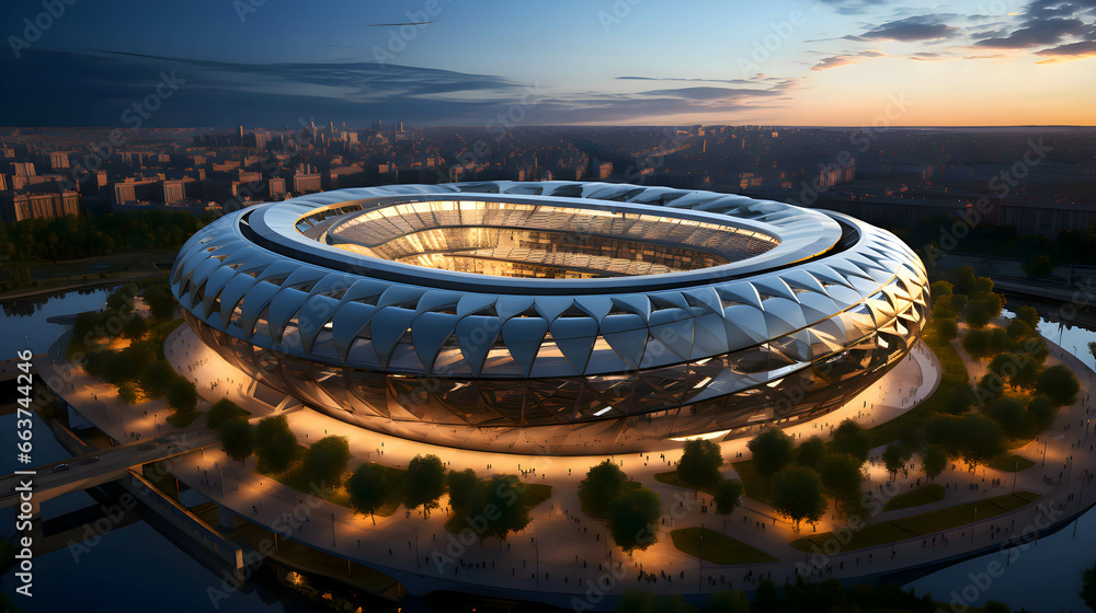 Ai football stadium at night. An imaginary stadium is modelled and ...