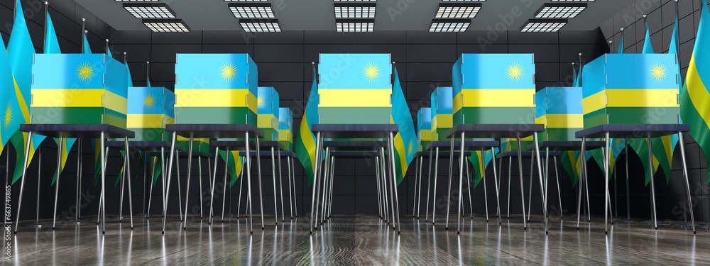 Rwanda - voting booths and national flags in polling station - election ...