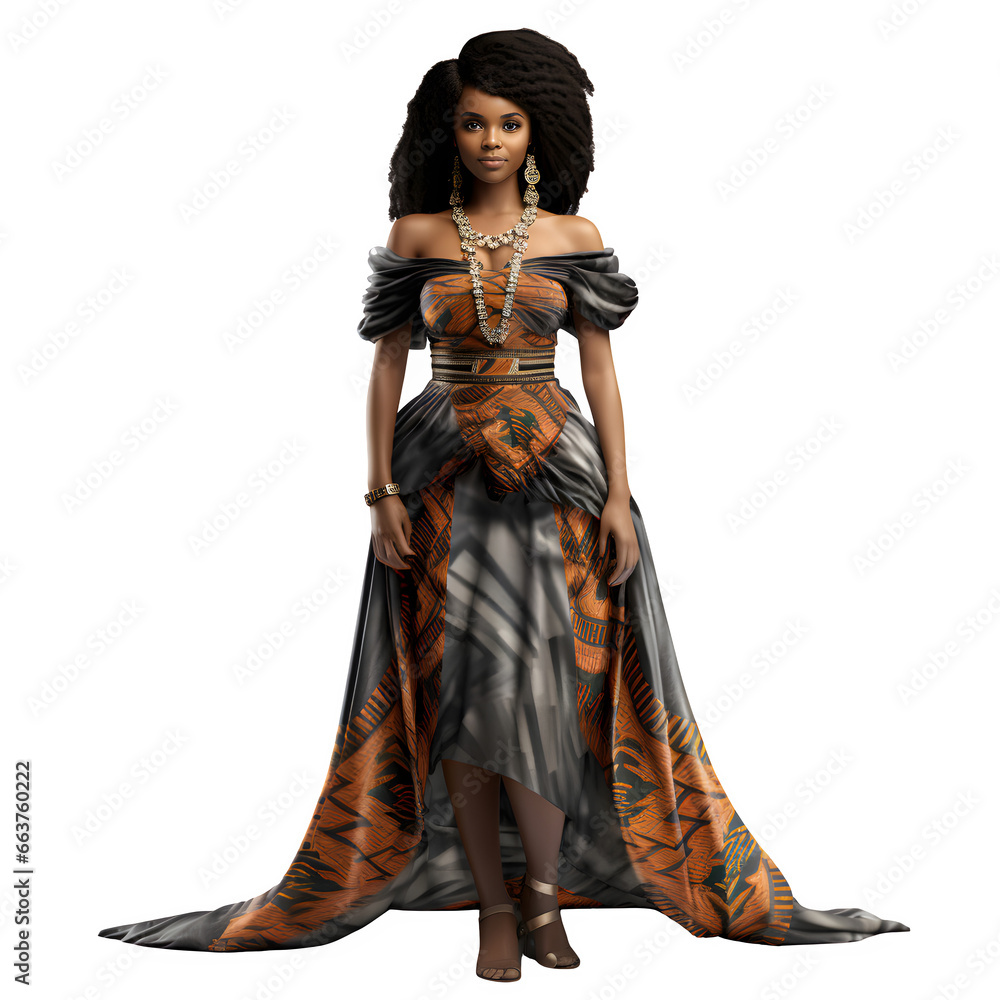 Black woman wearing african dress, on transparent background, png file ...
