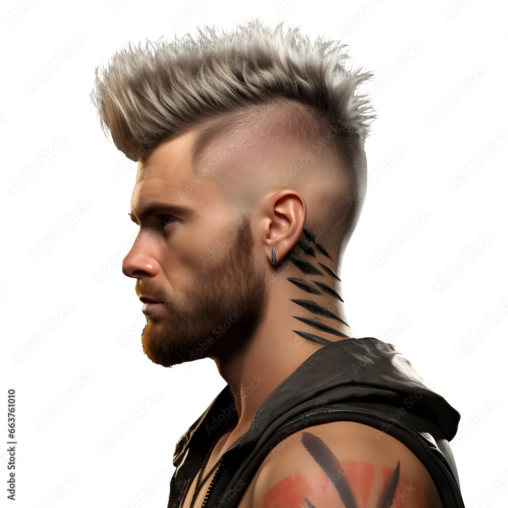 Caucasian man in mohawk hair style, on transparent background, White ...
