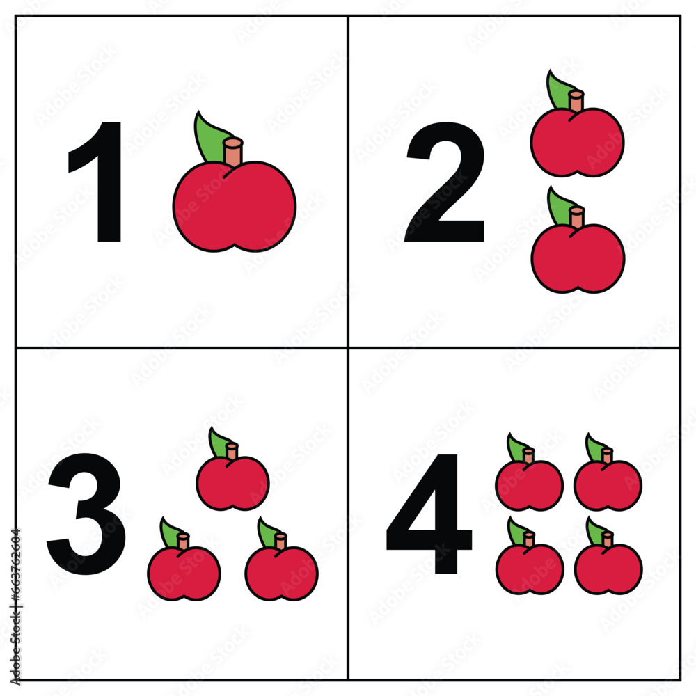 Numbers game for children. Count how many apples and write the result ...