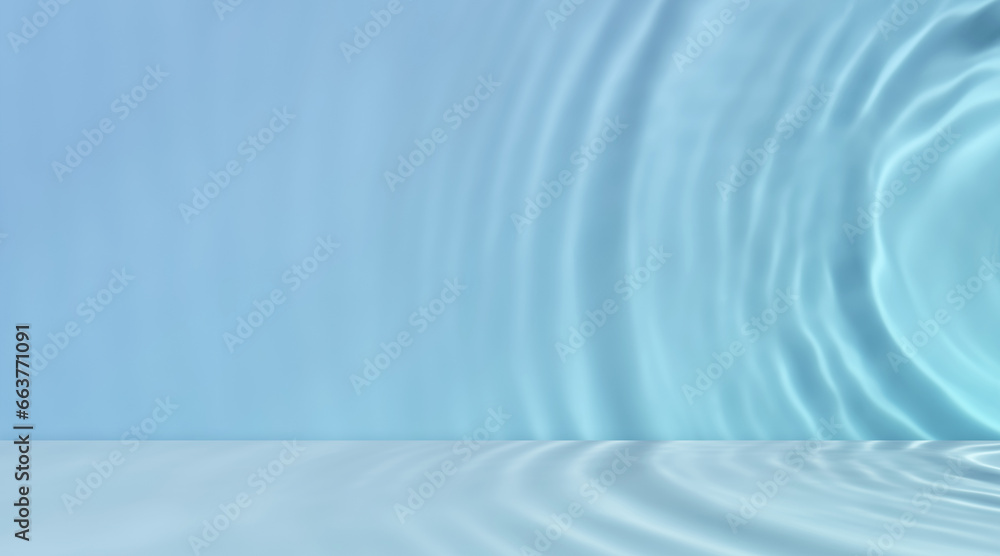 Studio blue Background display,Water texture surface reflection on wall ...