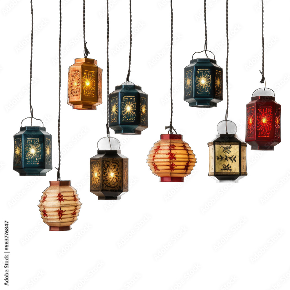 String of lanterns isolated on transparent background Stock Photo ...