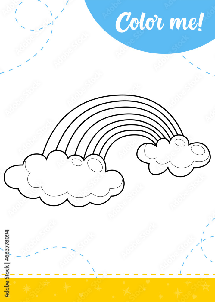 Coloring page for kids with cartoon rainbow. A printable worksheet ...