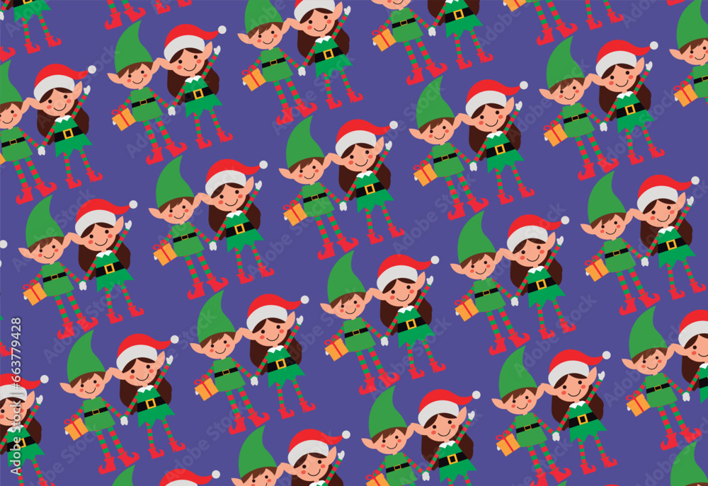 Enchanting image of two in-love Santa's elves on a purple backdrop. One ...