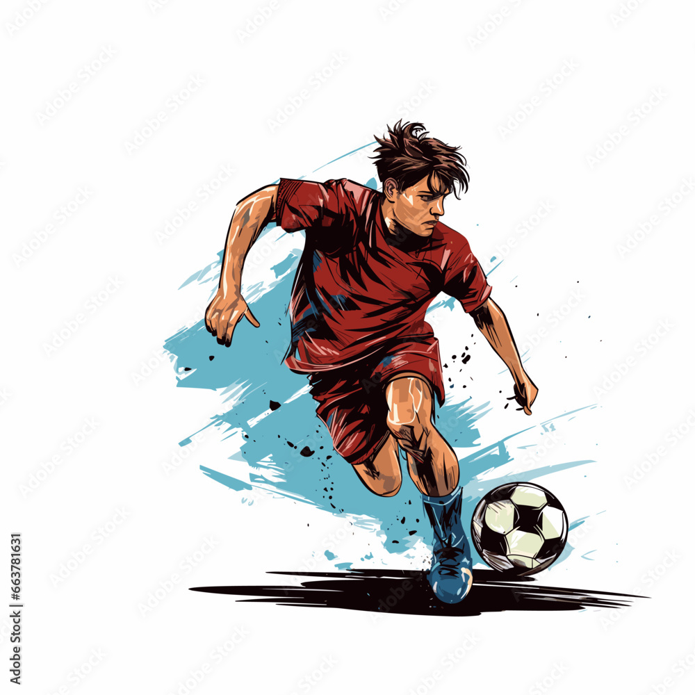 Soccer player hand-drawn comic illustration. Football player. Vector ...