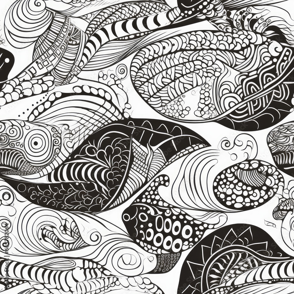 Fish underwater zentangle doodle repeat pattern ornament coloring pages ...