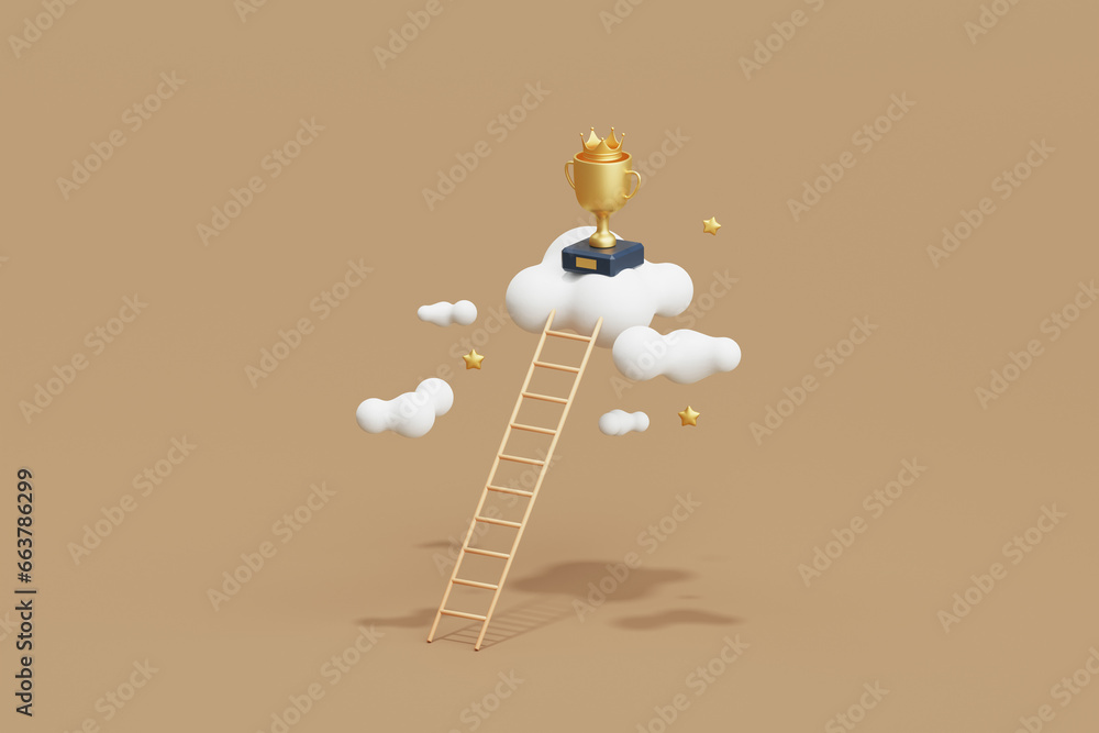 Ladder of success business trophy achievement winner crown stair on 3d ...