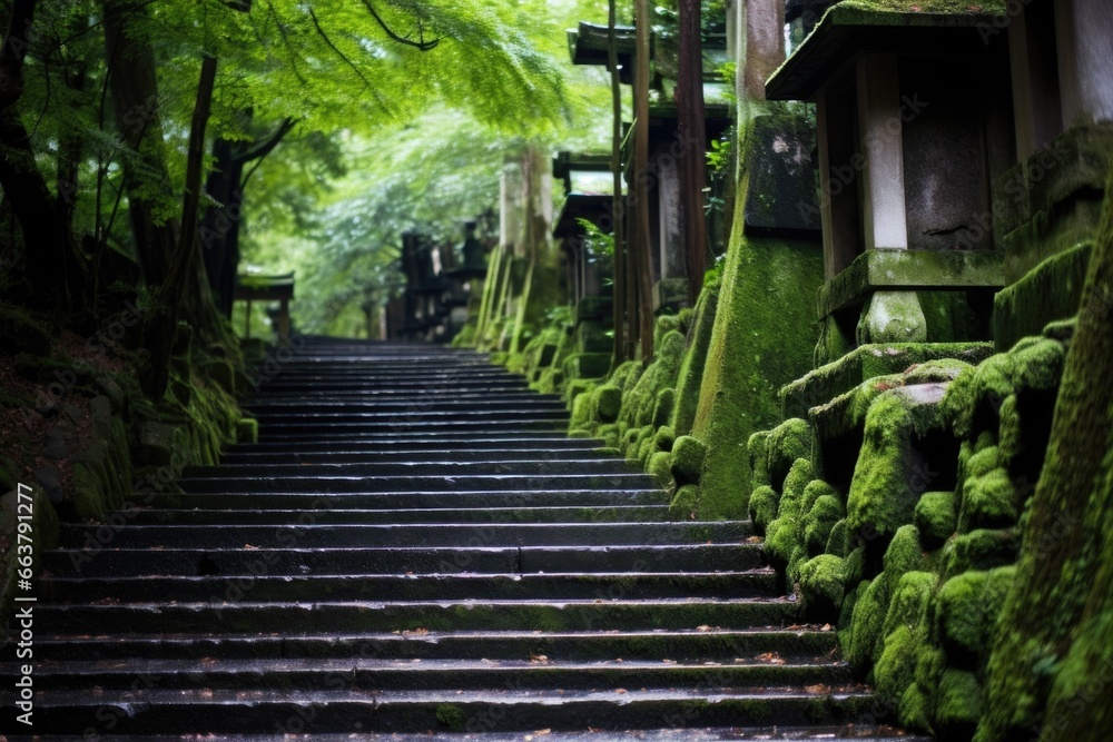 long stone steps leading up to a shinto shrine Stock Photo | Adobe Stock