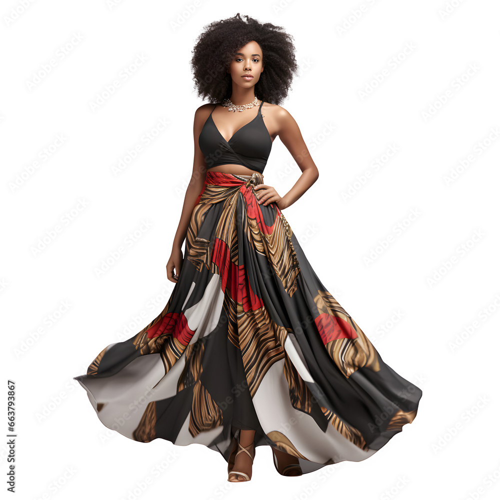 Black woman wearing maxi dress, on transparent background, African ...