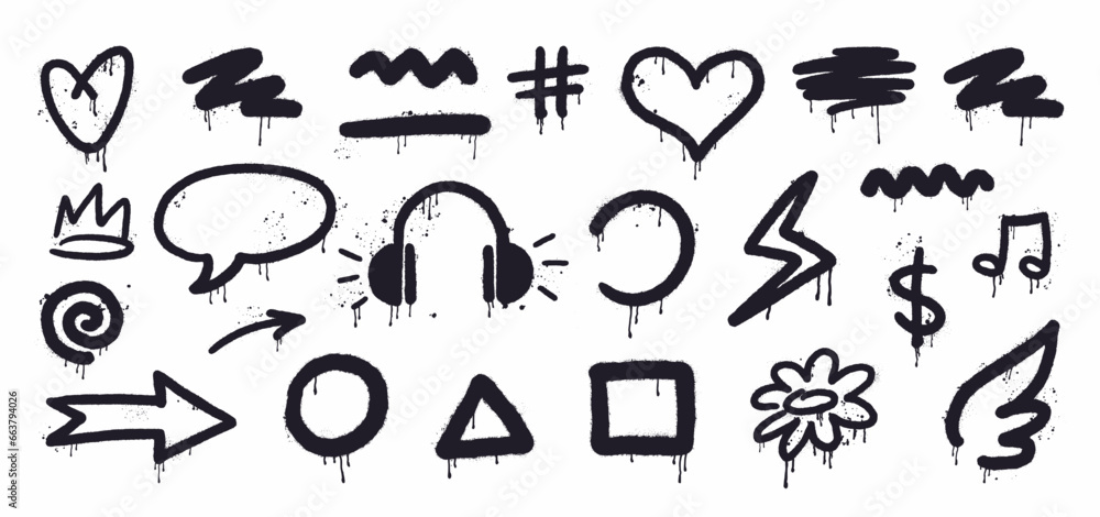 Vector collection of graffiti-style symbols. Hand-drawn doodles. Stock ...