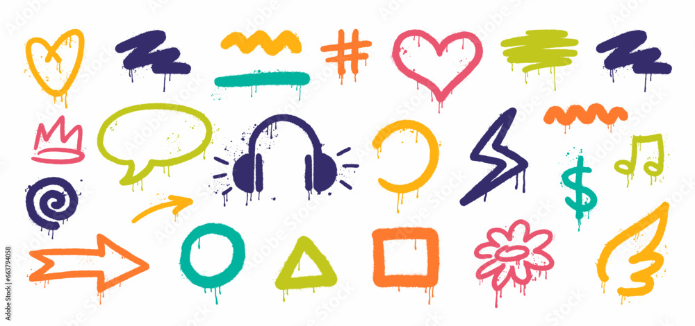 Vector collection of graffiti-style symbols. Hand-drawn doodles. Stock ...