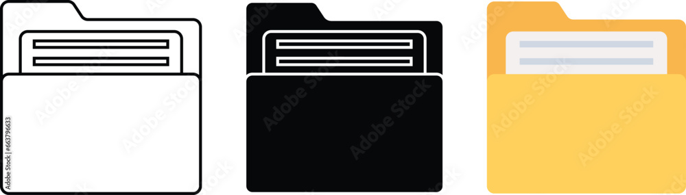 Folder icons collection lined, isolated and colored version. Suitable ...