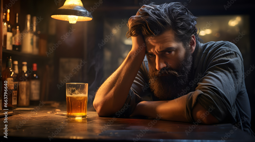 Drunk desperate depressed sad man sitting in a bar drinking hard liquor Stock 写真 | Adobe Stock