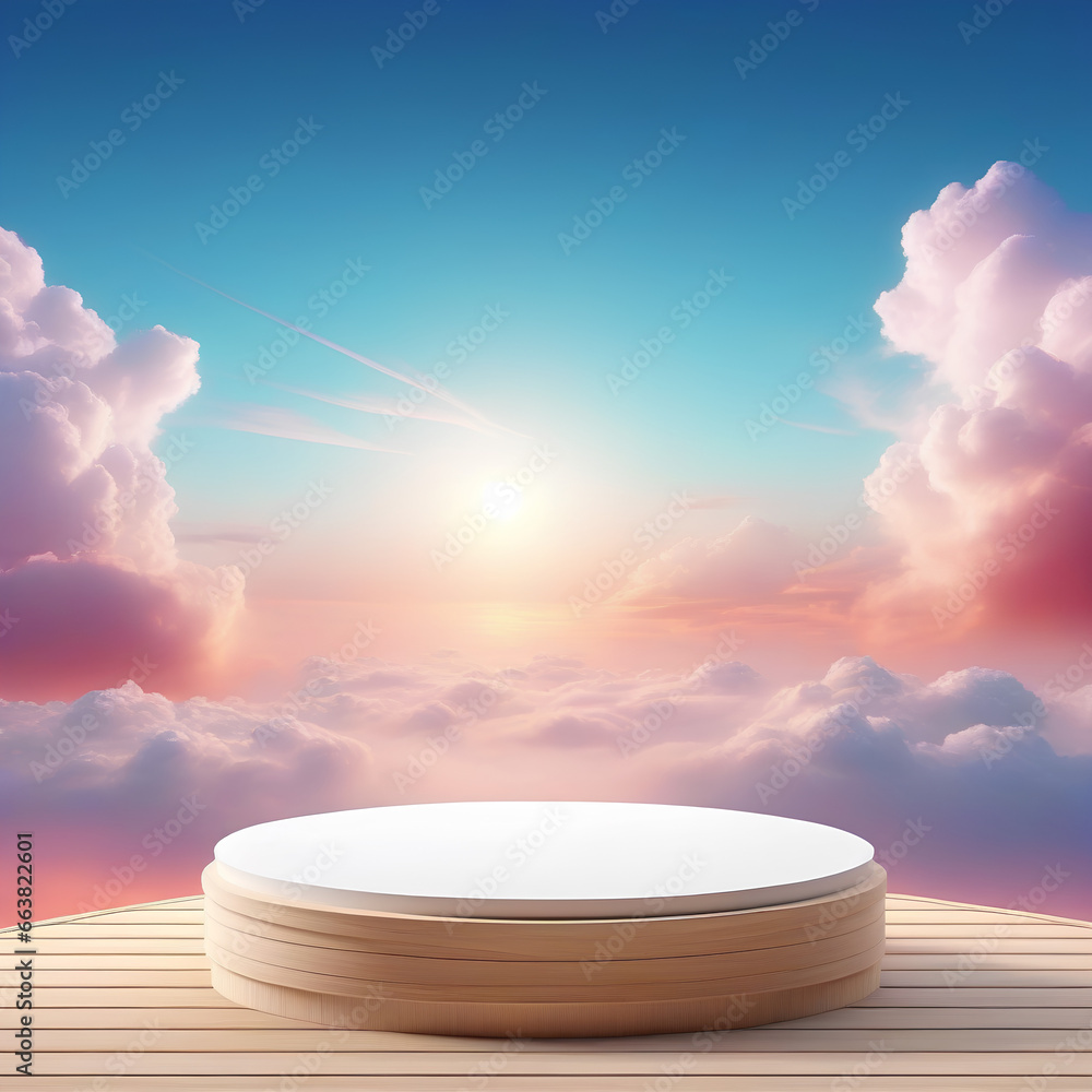 Aesthetic Cloudy landscape scene background with a podium for product ...