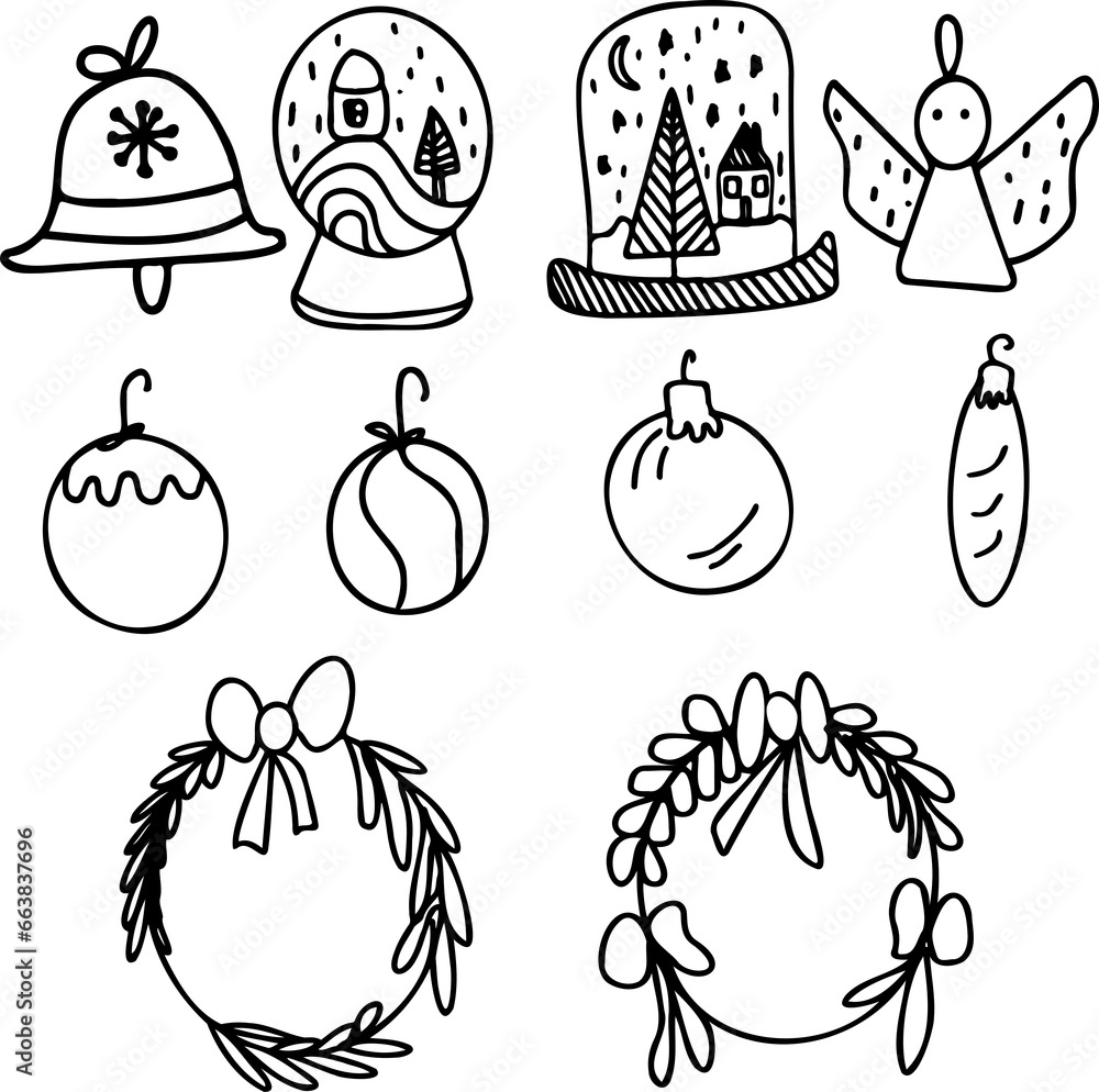 Winter season themed doodle set.Suitable for children's coloring books ...