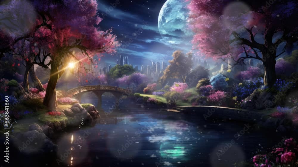 Beautiful fantasy spring nature landscape and cherry blossom tree ...