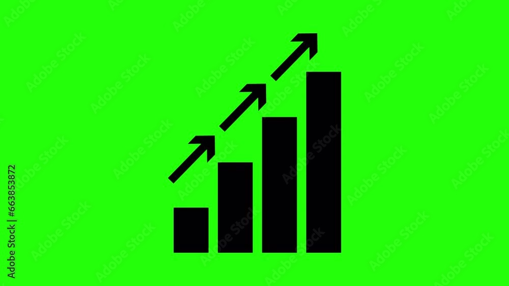 Business Grow Graph Icon Animation With Arrow Upward On Green Screen ...