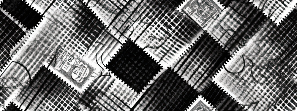 Vintage postage stamp grunge background texture template. Black and ...