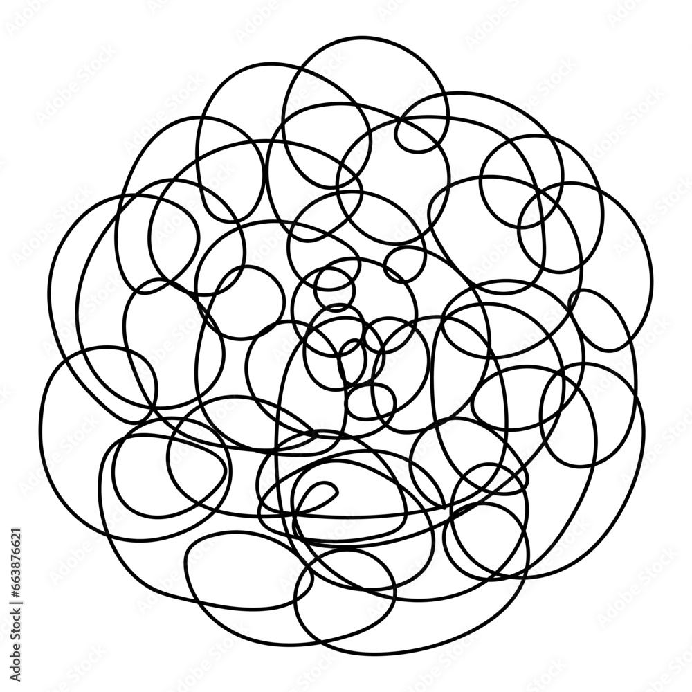 Crazy curls. Curly ball of doodles. Sketch. Brain explosion. Vector ...