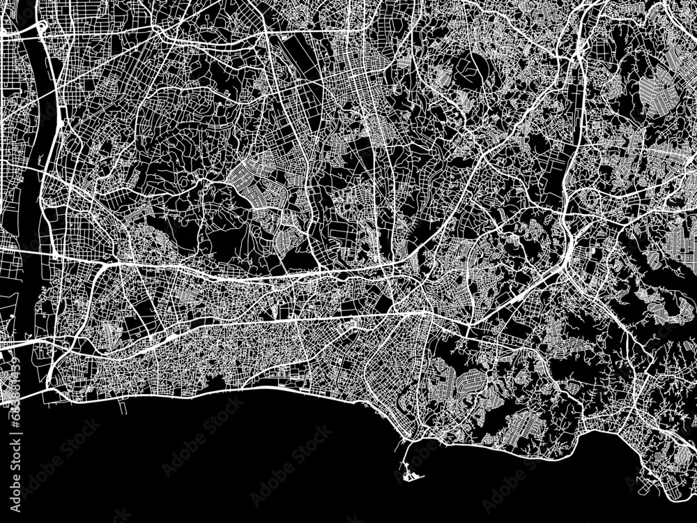 Vector road map of the city of Fujisawa in Japan with white roads on a ...