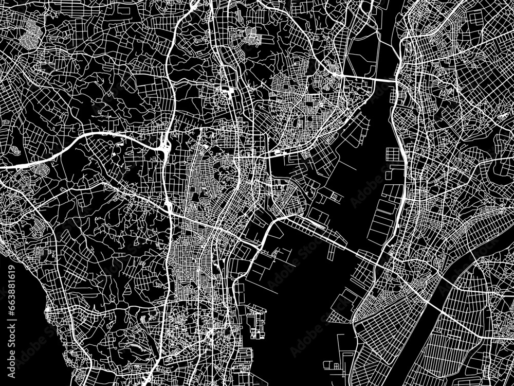 Vector road map of the city of Handa in Japan with white roads on a ...