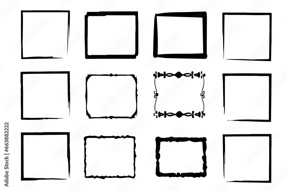 Hand drawn sketch frame set vector. Simple doodle rectangle pencil ...