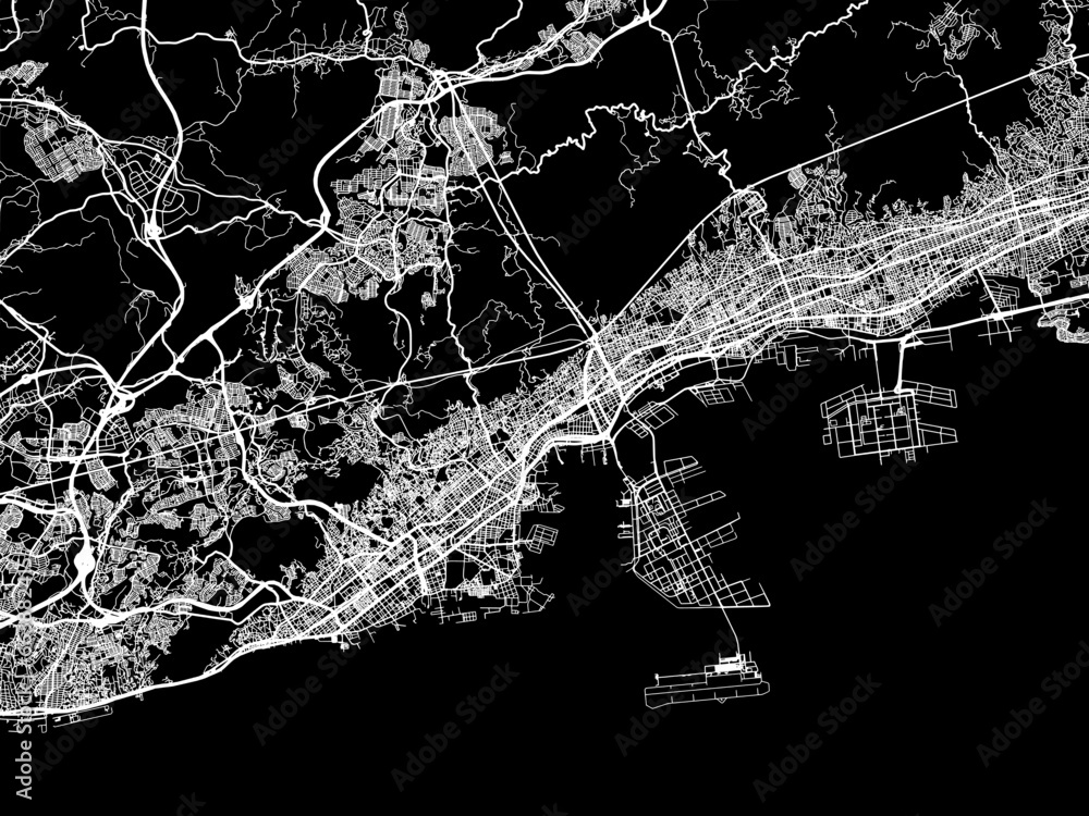 Vector road map of the city of Kobe in Japan with white roads on a ...