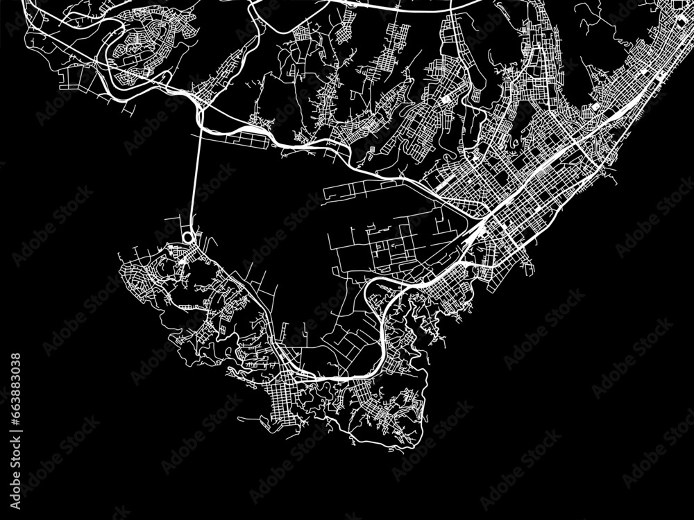 Vector road map of the city of Muroran in Japan with white roads on a ...