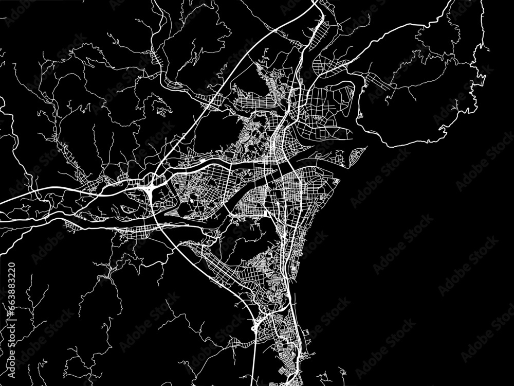 Vector road map of the city of Nobeoka in Japan with white roads on a ...