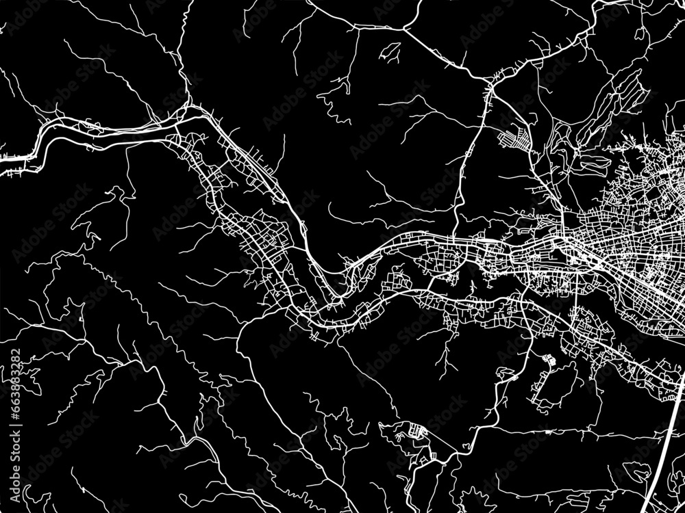 Vector road map of the city of Ome in Japan with white roads on a black ...