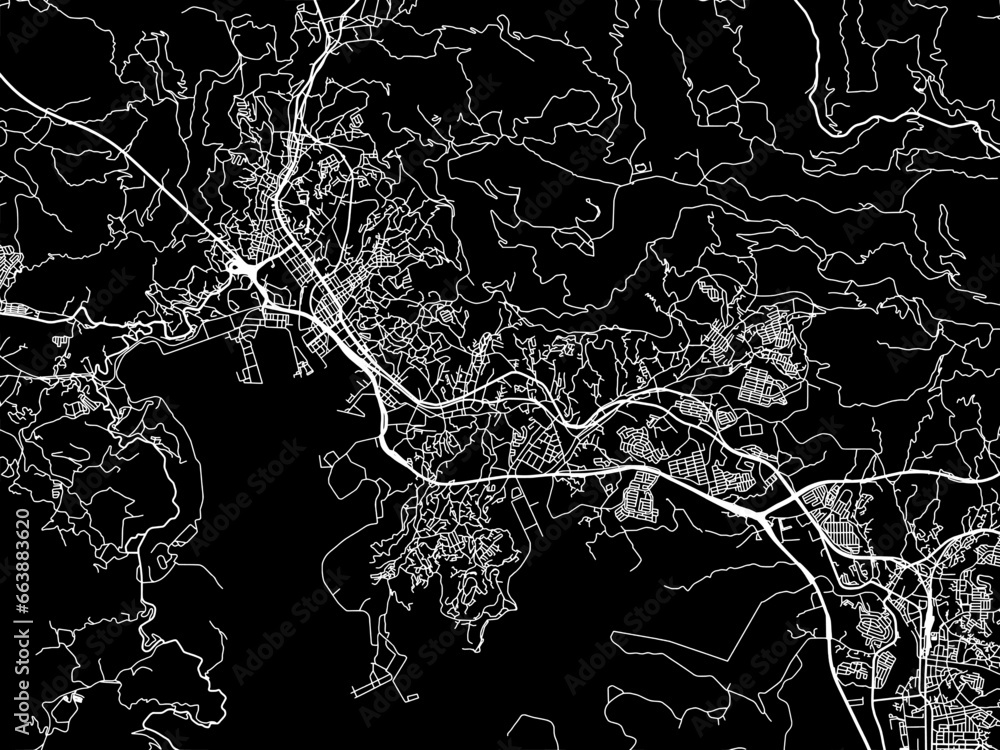 Vector road map of the city of Sasebo in Japan with white roads on a ...