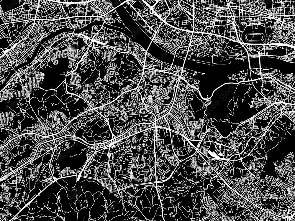 Vector road map of the city of Tama in Japan with white roads on a ...