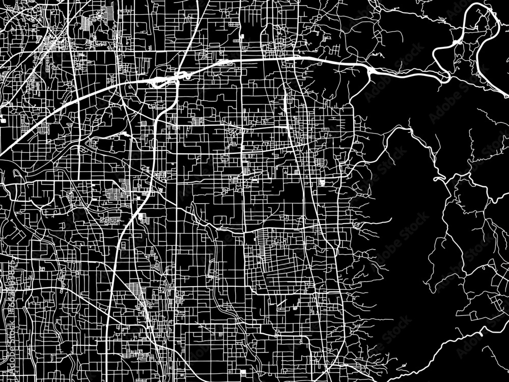 Vector road map of the city of Tenri in Japan with white roads on a ...