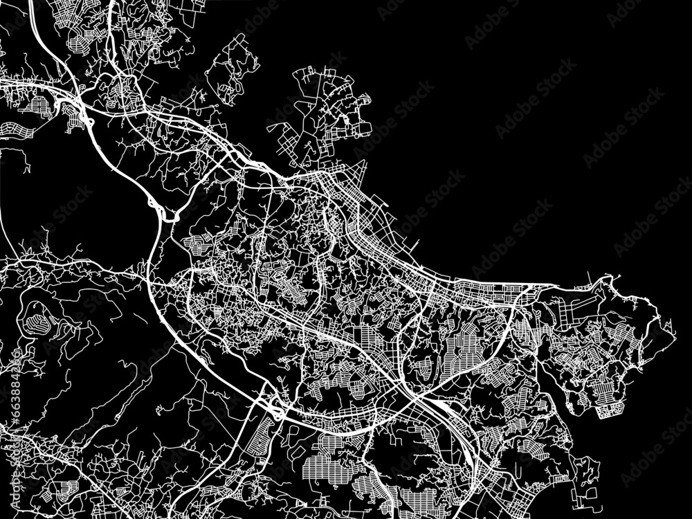 Vector road map of the city of Yokosuka in Japan with white roads on a ...