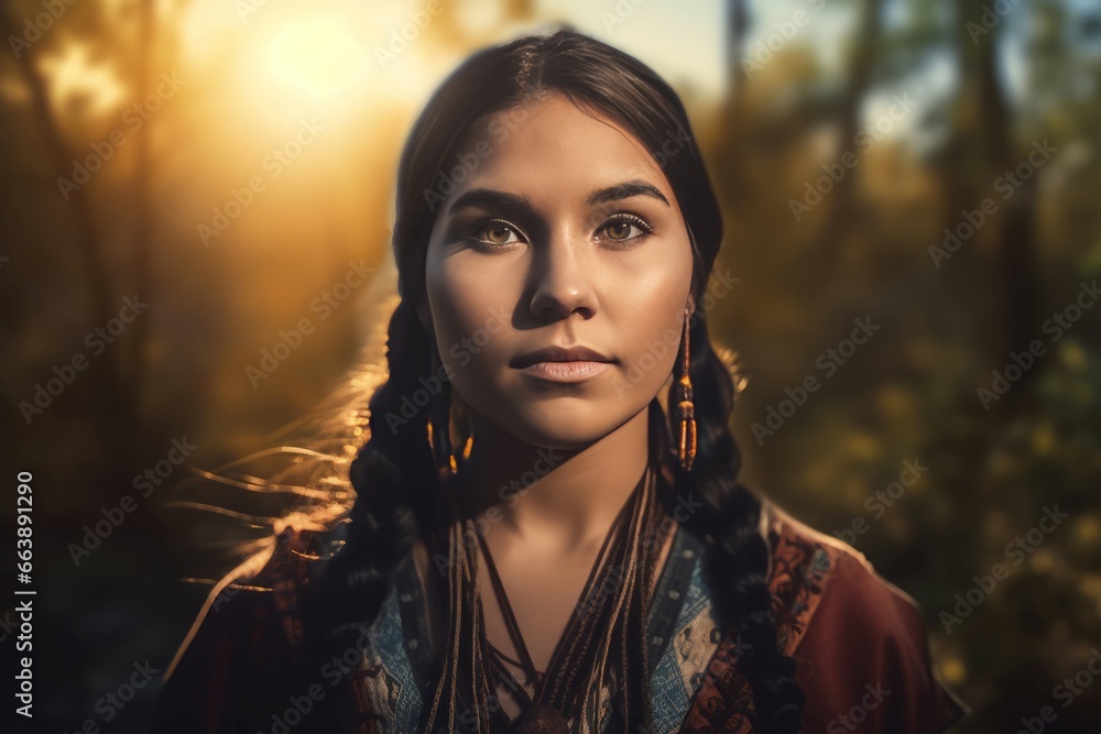 Native American woman. Traditional Amerindian tribal culture community ...